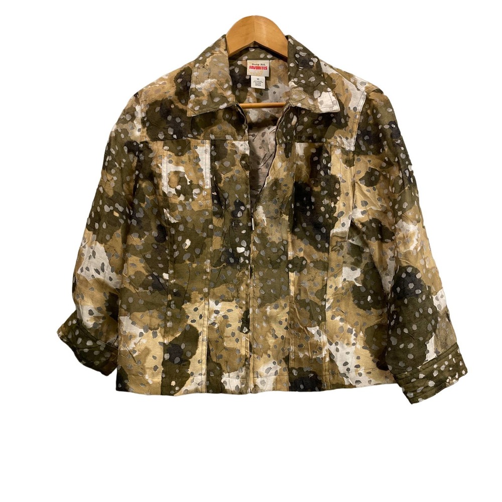 Ruby Rd Favorites Zip Front Top Jacket Brown Beige Bu… - Gem